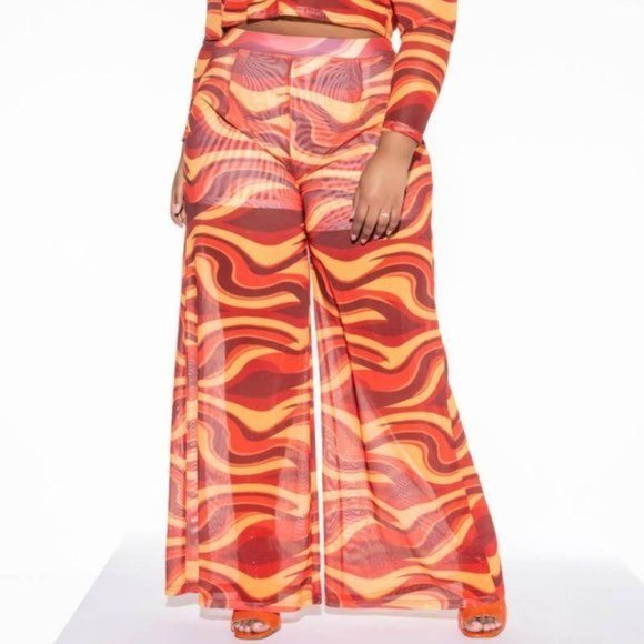 Callie Lives | Pants & Jumpsuits | Elaine Fire Swirl Wide Leg Mesh ...
